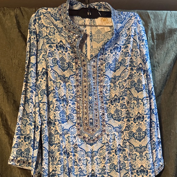 Nicoblu | Dresses | Nicoblu Elegant Blue And White Floral Dress | Poshmark